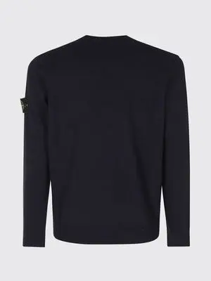 Stone Island Virgin Wool Crewneck Sweater With Compass Logo Patch - Blue