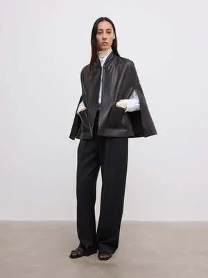 HOUSE OF DAGMAR Leather Cape With Stand Shawl Collar