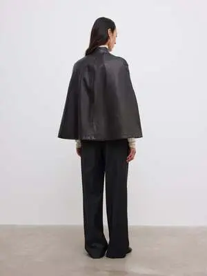 HOUSE OF DAGMAR Leather Cape With Stand Shawl Collar