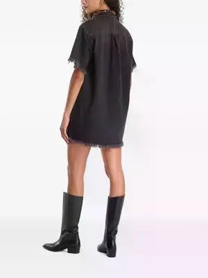 ALLSAINTS Embellished Collar Frayed Edge Shirt Mini Dress