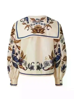 Farm Rio Floral Print Sailor Collar Shirt