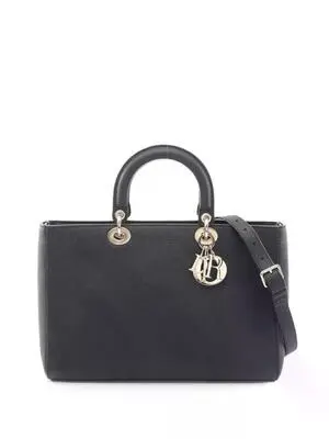 Dior 2000-2026 Large Grained Calfskin Lady D Sire Satchel - Black