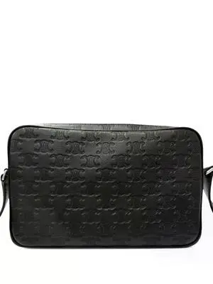 Celine 2023-2026 Medium Triomphe Embossed Calfskin Messenger Bag Crossbody Bag - Black
