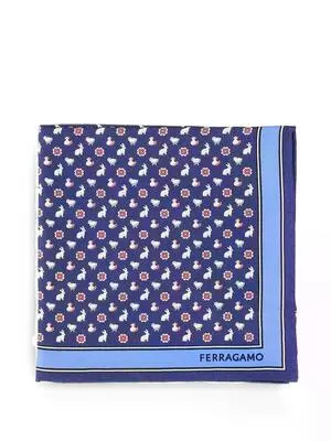 FERRAGAMO Primavera Silk Pocket Square - Blue