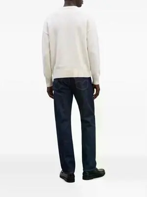 AMI Paris Natural Crewneck Wool Sweater With De Coeur