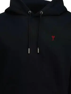 AMI Paris Blue Cotton Hoodie With De Coeur Embroidery