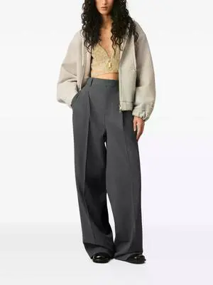 AMI Paris High-waisted Wide-leg Wool Trousers - Grey