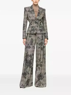 NISSA Single-breasted Fitted Blazer With Floral Check Print