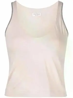 Brunello Cucinelli Monili Trimmed Scoop Neck Tank Top - Neutrals
