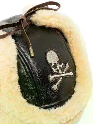 MASTERMIND WORLD Shearling Trimmed Leather Pilot Hat - Brown