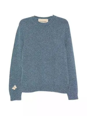 Valentino Garavani Butterfly Patch Virgin Wool Sweater - Blue