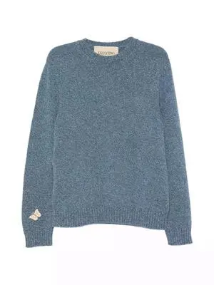 Valentino Garavani Butterfly Patch Virgin Wool Sweater - Blue