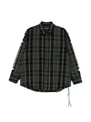 MASTERMIND WORLD Check Frayed Shirt - Black
