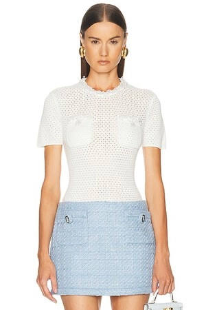 SELF-PORTRAIT Pearl Trim Top - Cream