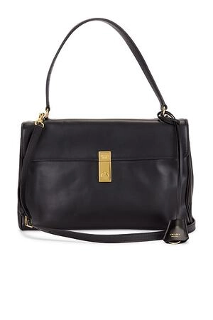 Prada Soft Sound Shoulder Bag In Calfskin Leather - Black