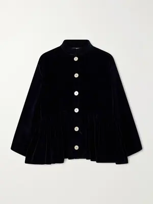 LES VACANCES D’IRINA Gathered Cotton-velvet Blouse