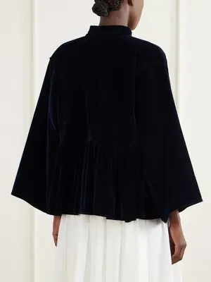 LES VACANCES D’IRINA Gathered Cotton-velvet Blouse