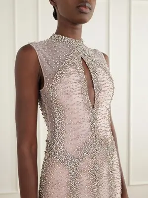 Costarellos Serena Crystal-embroidered Tulle Gown