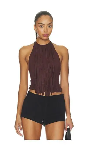 MORE TO COME Leigh Fringe Halter Top In . Also - Brown