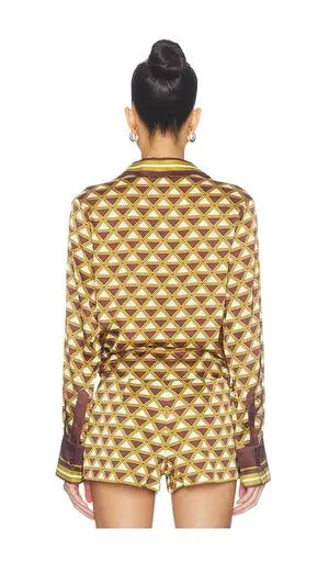 Retrofete Kourt Blouse Geometric Print Satin Wrap Top - Brown