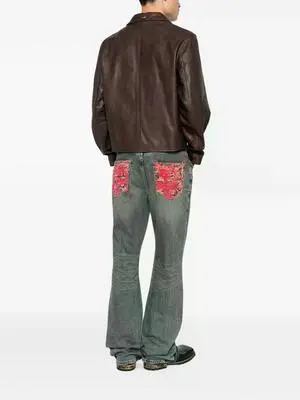 PURPLE BRAND Distressed Paisley-patch Bootcut Jeans