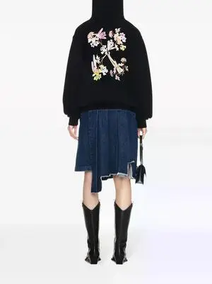 Off-White Cotton Hoodie With Logo And Floral Motif
