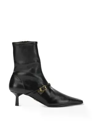 Prada Stretch Nappa Leather Ankle Boots With Metal Buckle Detail - Black