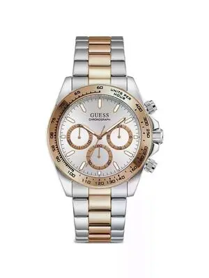 Guess Chronograph Watch With Two-tone Stainless Steel Bracelet - Silver