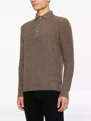 LARDINI Ribbed-knit Long-sleeve Polo Shirt