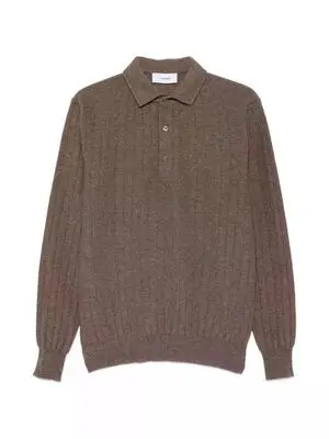 LARDINI Ribbed-knit Long-sleeve Polo Shirt - Brown