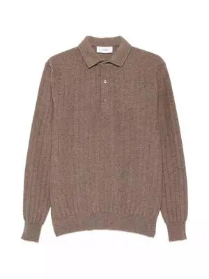 LARDINI Ribbed-knit Long-sleeve Polo Shirt - Brown