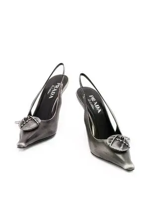 Prada Leather Slingback Pumps With Floral Appliqu