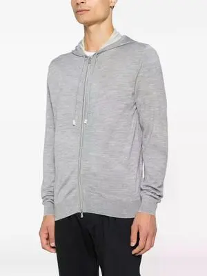 Eleventy Zip-up Hoodie With Drawstring Hood And Ribbed Detailing - Grey