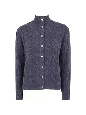JCSOPHIE Cable Knit High Neck Cardigan - Grey