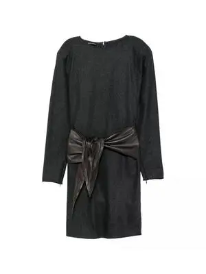 Emporio Armani Belted Long-sleeve Midi Dress - Grey