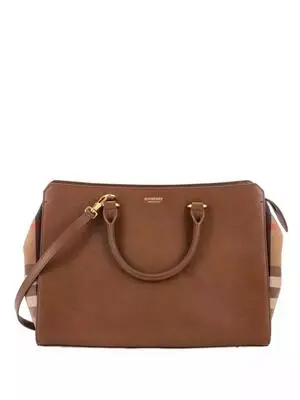 Burberry Banwell Leather And House Check Canvas Small Tote Bag - Brown