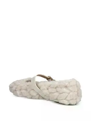 Liu Jo Synthetic Fur Ballet Flats With Buckled Strap - Neutrals