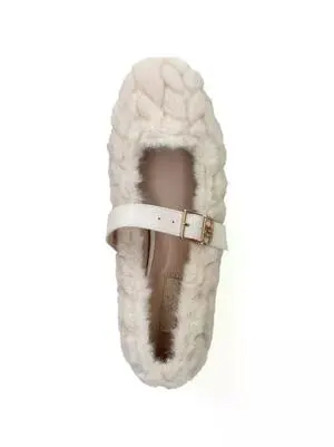 Liu Jo Synthetic Fur Ballet Flats With Buckled Strap - Neutrals