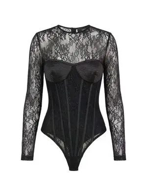NISSA Lace-panelled Corset-style Bodysuit