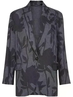 Brunello Cucinelli Leaf-print Linen Blazer