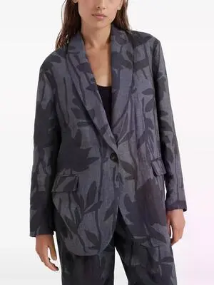 Brunello Cucinelli Leaf-print Linen Blazer