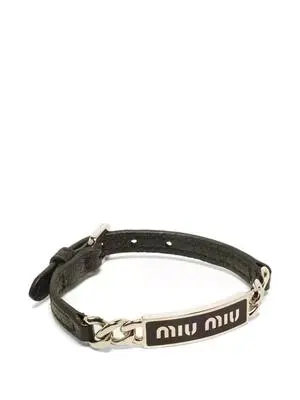Miu Miu Logo Plaque Leather Bracelet