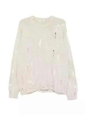 ATOMO FACTORY Distressed Crew-neck Sweater - Neutrals