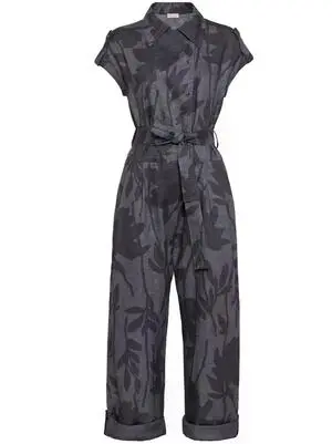 Brunello Cucinelli Floral-print Linen Jumpsuit