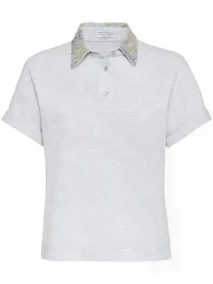 Brunello Cucinelli Embellished Collar Cotton Polo Shirt
