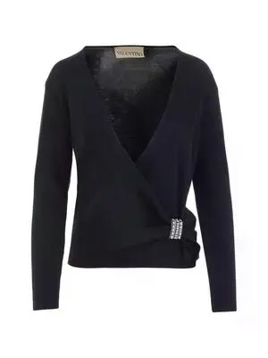 Valentino Garavani Jewel-embellished Virgin Wool V-neck Sweater