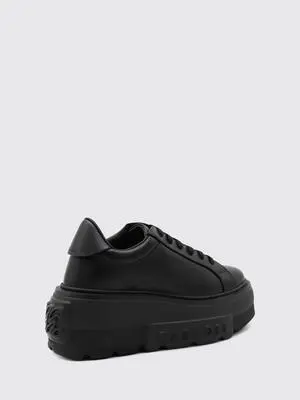 Casadei Nexus Leather Platform Sneakers With Floral Embroidery