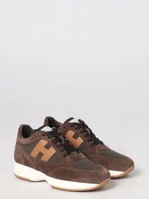 Hogan H580 Suede And Mesh Sneakers With Side Logo - Brown