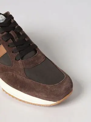 Hogan H580 Suede And Mesh Sneakers With Side Logo - Brown