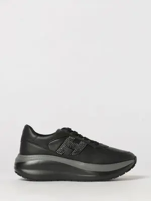 Hogan Maxi I Active Leather Sneakers With Rhinestone H Logo And Chunky Sole - Black